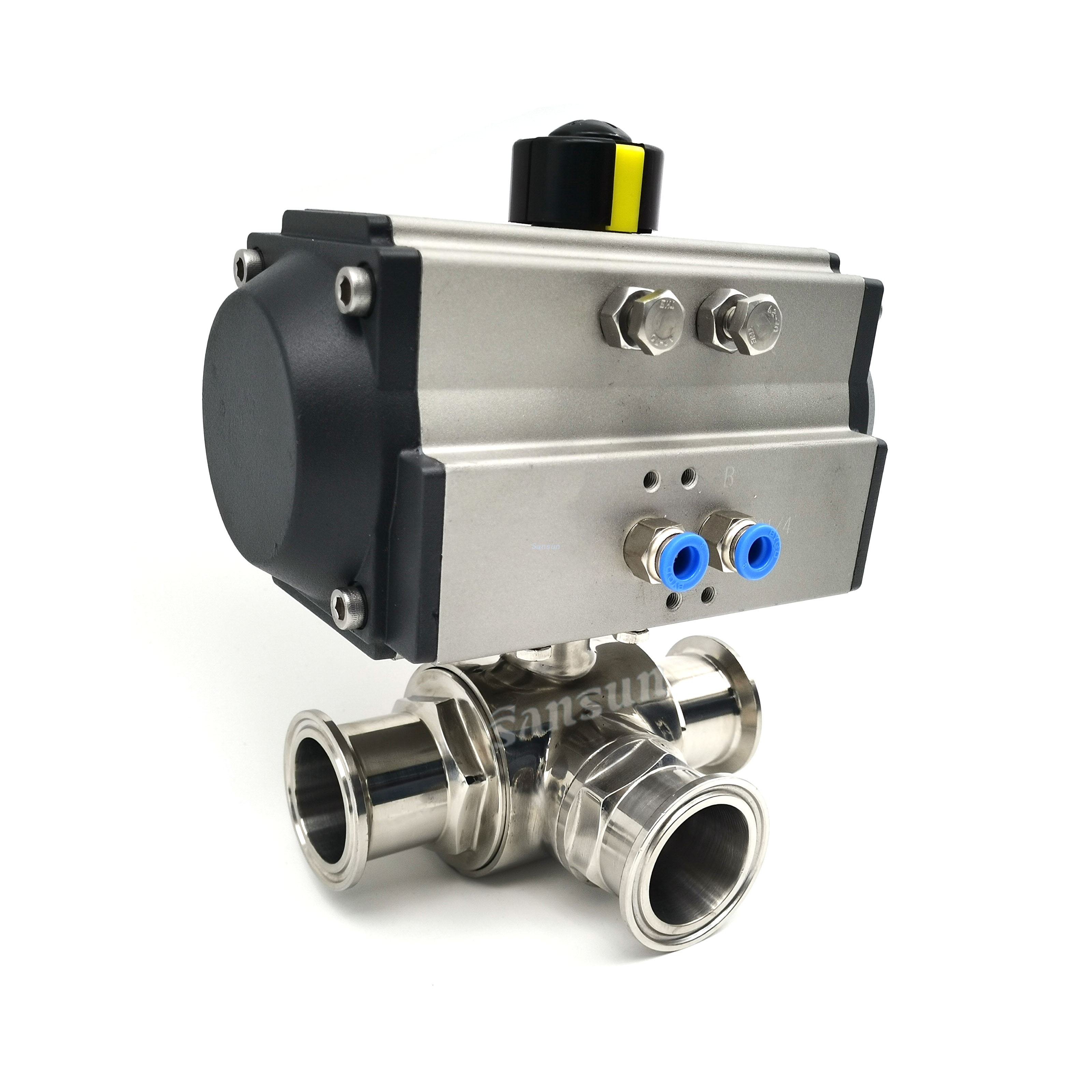 Sanitary Pneumatic tri clamp 3 Way Ball Valve from China manufacturer ...
